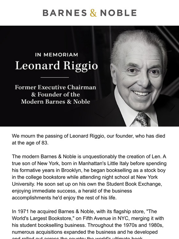 Barnes & Noble: In Memoriam: Leonard Riggio | Milled
