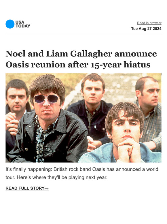 USA TODAY: Breaking: British rock band Oasis announces reunion tour ...