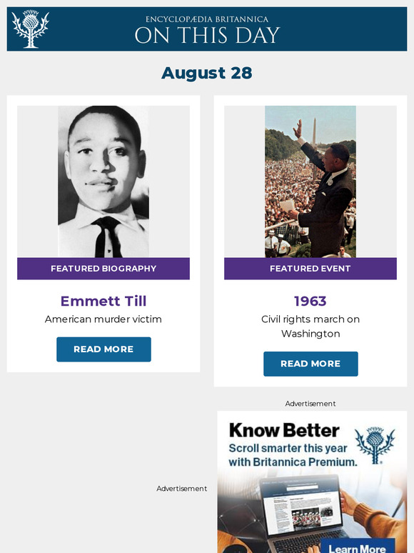 Brittanica: Civil rights march on Washington, Emmett Till is featured ...