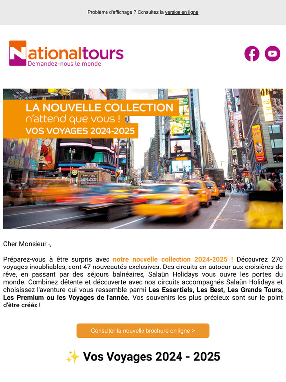 Nationaltours: La nouvelle collection de voyages 2024 - 2025 est disponible ! | Milled