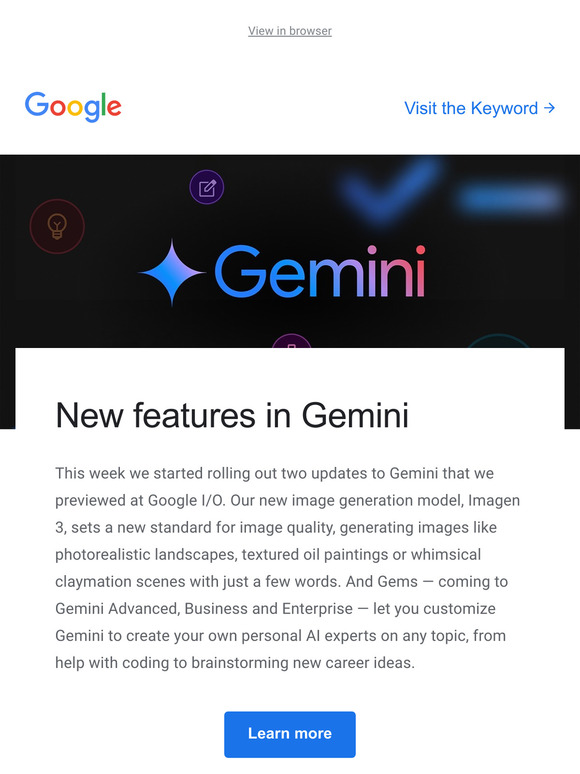 Google: New in Gemini: Custom Gems and improved image generation | Milled