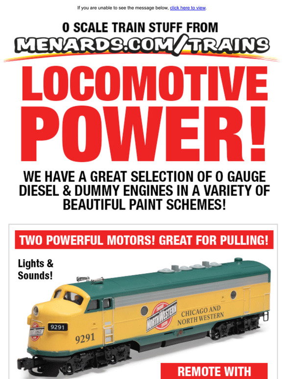 Menards: Locomotive Power! O Gauge Engines from Menards! | Milled