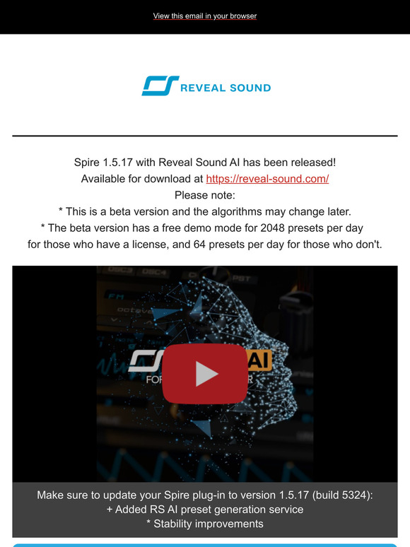 Reveal Sound: Spire plugin 1.5.17 version release | Milled