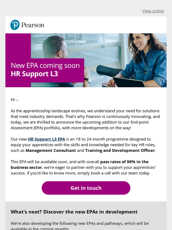 Pearson: New EPA coming soon - HR support Level 3 | Milled