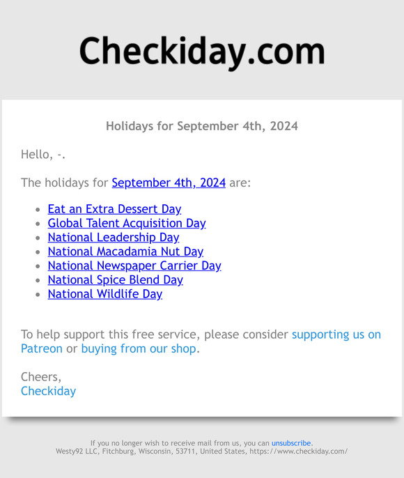 Checkiday: Holidays for September 4th, 2024! 📅🎉 | Milled