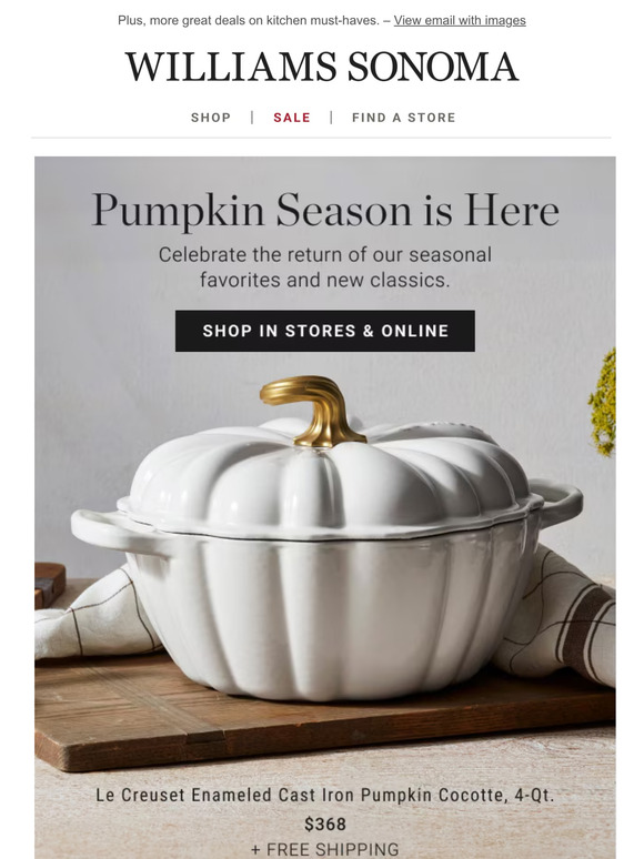 Williams Sonoma: It's back! The Le Creuset Pumpkin Collection has ...