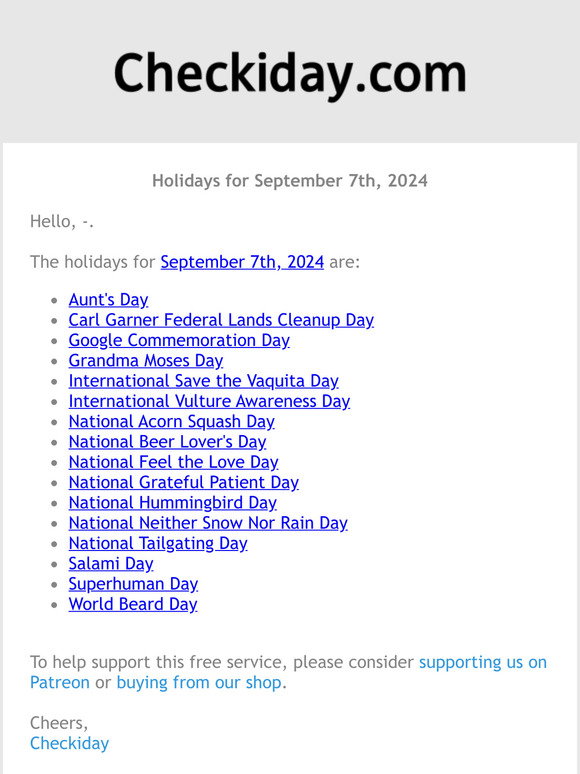 Checkiday: Holidays for September 7th, 2024! 📅🎉 | Milled