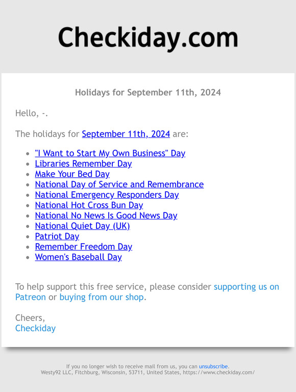 Checkiday: Holidays for September 11th, 2024! 📅🎉 | Milled