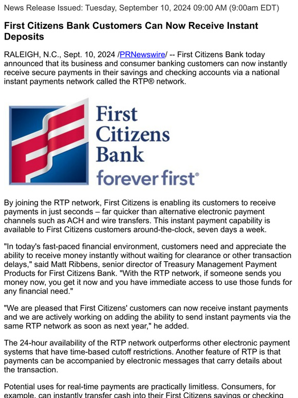 CIT Bank: First Citizens Bank Customers Can Now Receive Instant ...