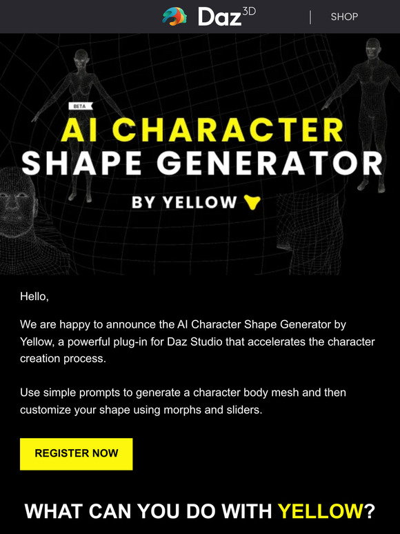 DAZ 3D: Introducing the AI Character Shape Generator by Yellow | Milled