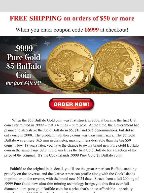 National Collector's Mint: Free Shipping! ★ 2024 .9999 Pure Gold $5 ...