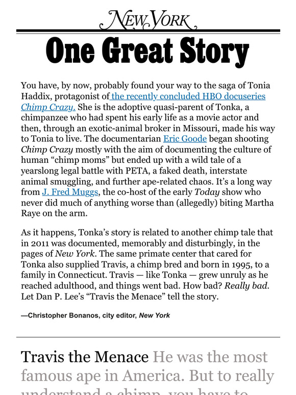 The Cut: ‘The Tragic Saga of Travis the Chimp,’ by Dan P. Lee | Milled