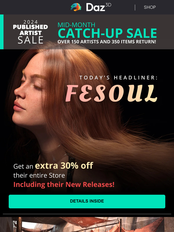 DAZ 3D: Gift Cards, Licenses, and FeSoul Lead the 2024 Published Artist Catch-Up Sale | Milled