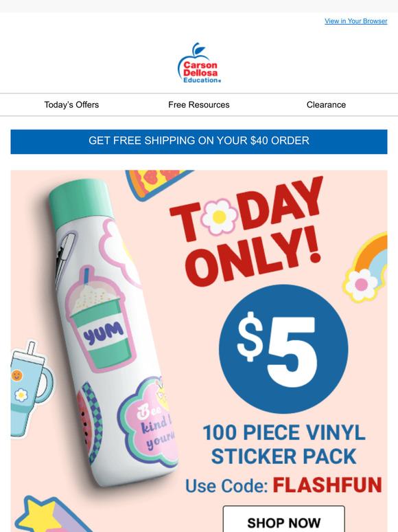 Carson-Dellosa Education: Ends Midnight! $5 Vinyl Sticker Packs | Milled