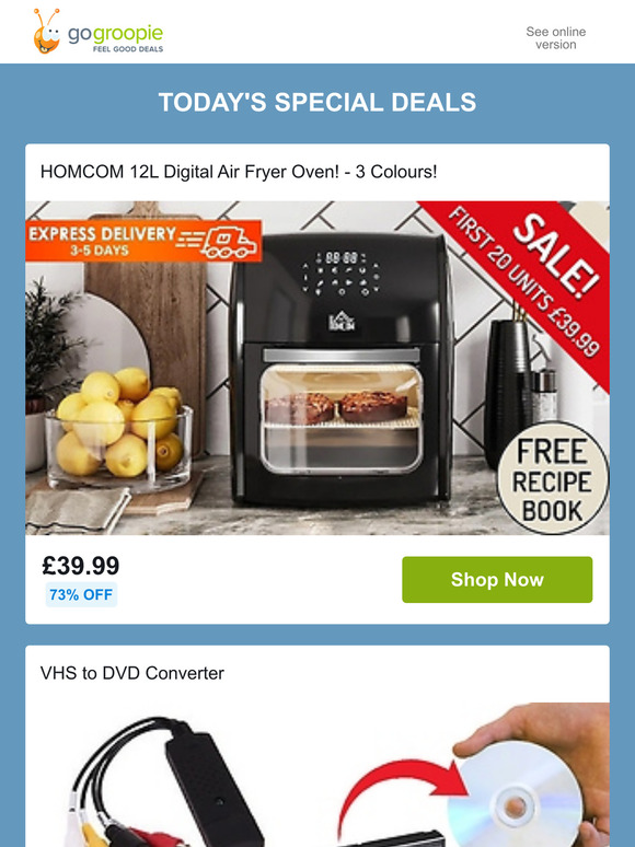 Go Groopie: 12L Air Fryer Oven £39.99! | VHS to DVD Converter £7.99 ...