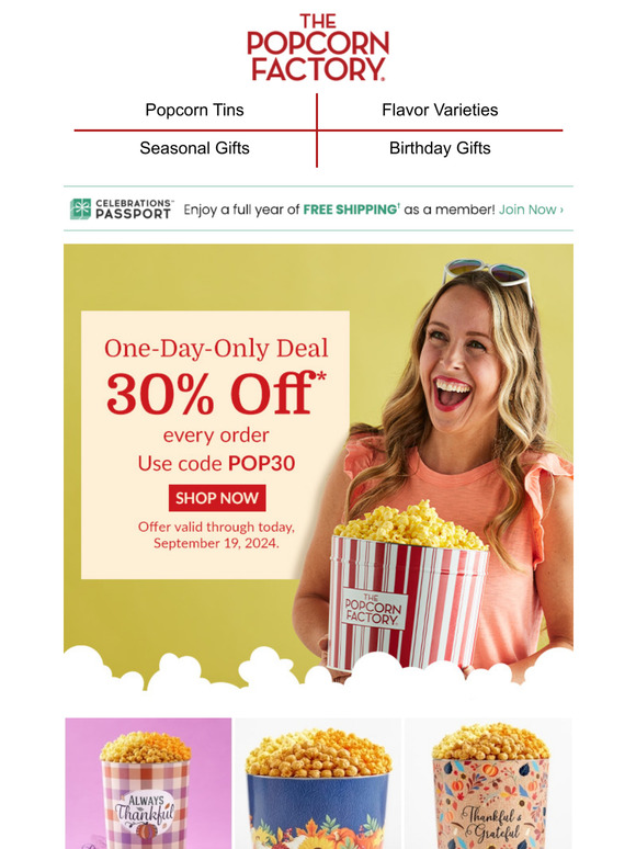 The Popcorn Factory: Save 30% no matter how many times you order ...