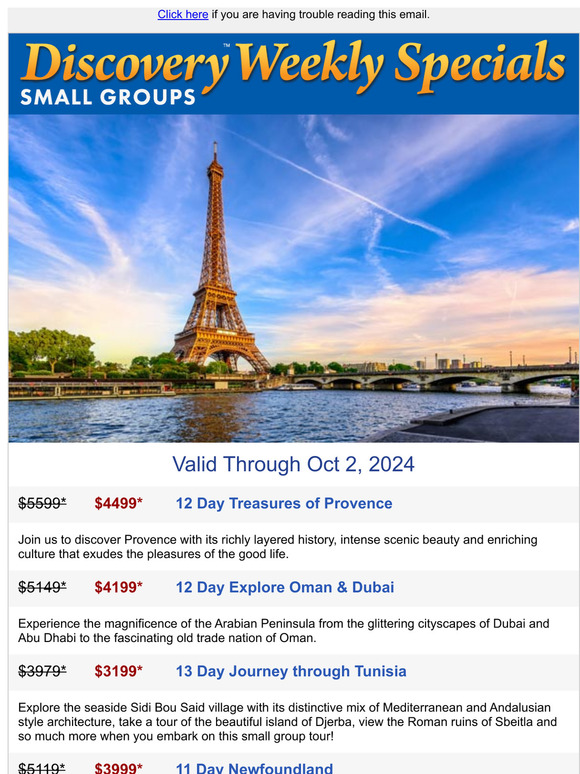 Gate 1 Travel: Weekly Specials | Discovery Small Groups | Milled