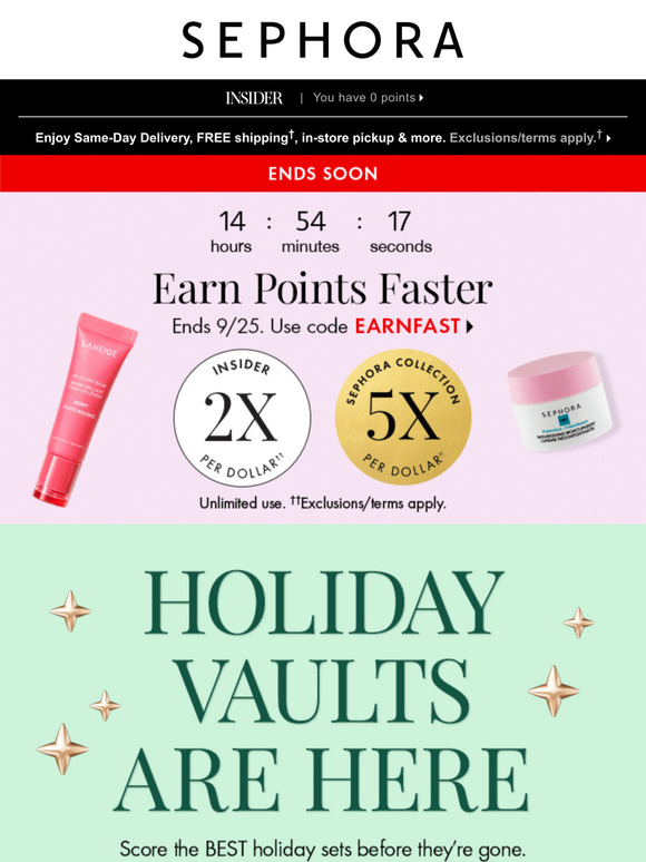 Sephora: ENDS TODAY 🚨 Earn 2X points†† on your basket and 5X points ...