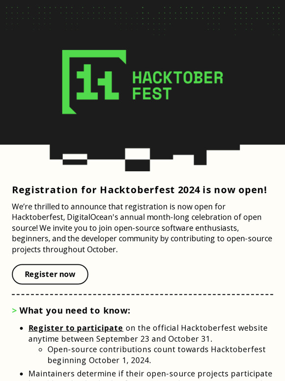 DigitalOcean: Registration for Hacktoberfest 2024 is now open! | Milled