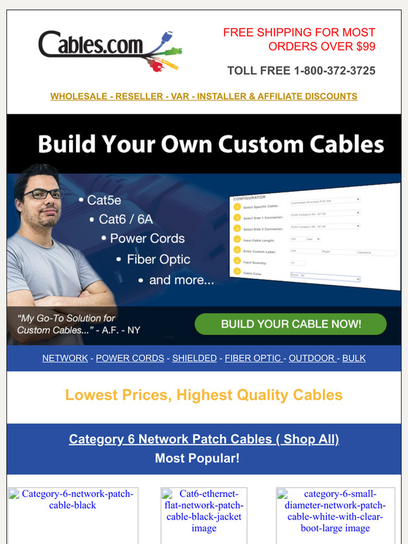 Cables: Build Your Own Custom Cables - Cat5e, Cat6, Cat6A, Fiber, Power ...