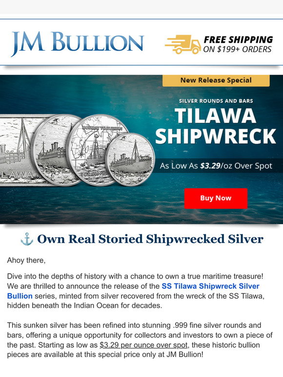JM Bullion: ⚓ New Release: Own SS Tilawa Shipwreck Silver | Milled