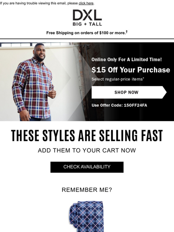 DXL Big + Tall: Take $15 OFF Styles You Love | Milled