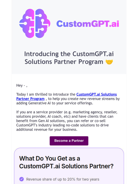 CustomGPT: Introducing the CustomGPT.ai Solutions Partner Program 🤝 | Milled