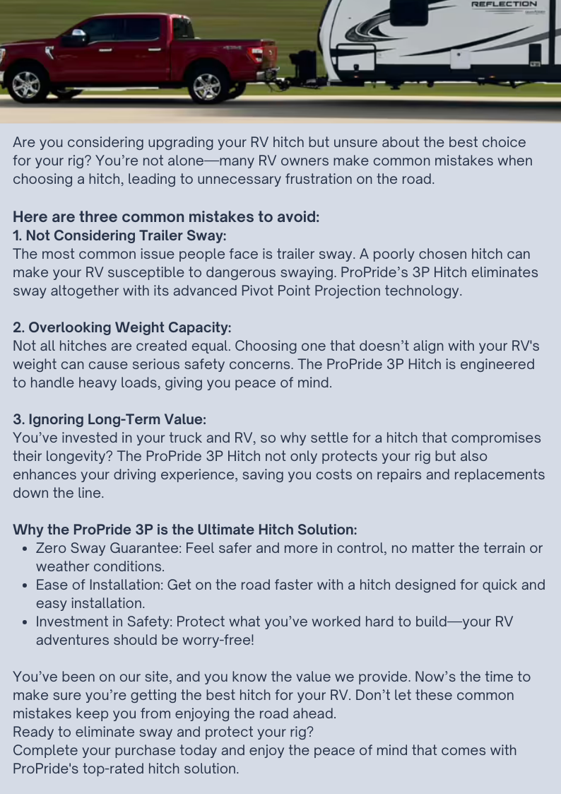 ProPride, Inc: Common Mistakes When Choosing an RV Hitch | Milled