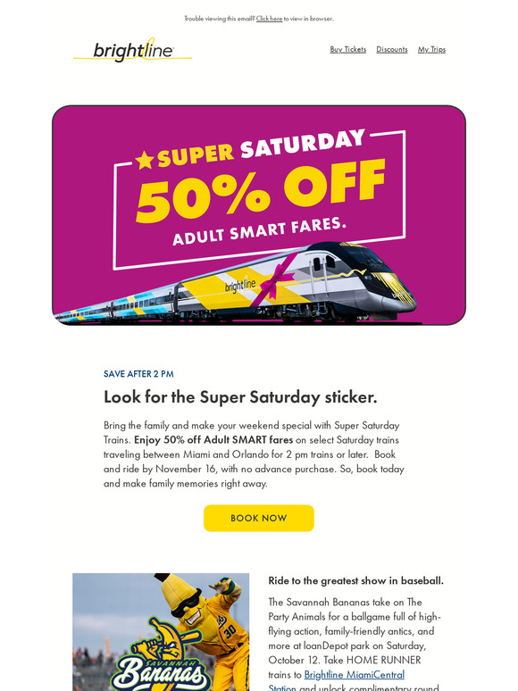 Brightline: ⭐50% off Saturday SMART fares. | Milled