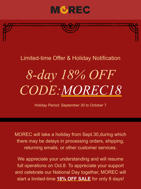 MOREC: ⚡Special 18% OFF to Celebrate our National Day! 💓 | Milled