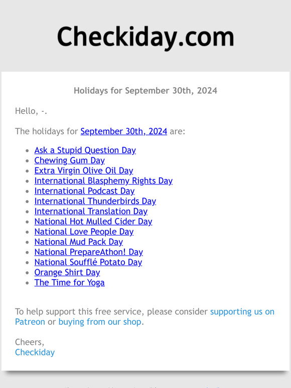 Checkiday: Holidays for September 30th, 2024! 📅🎉 | Milled