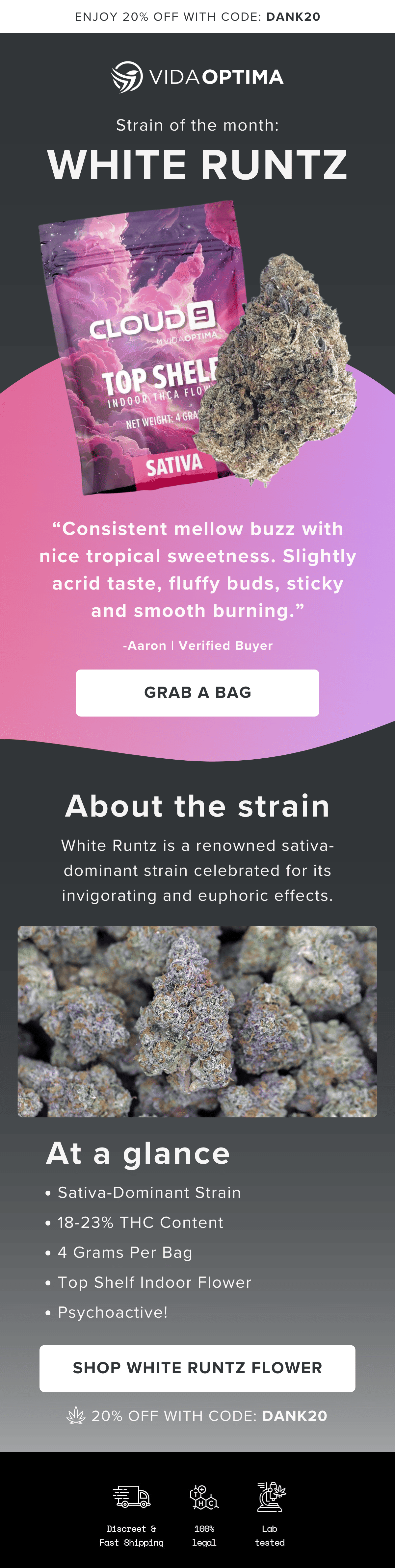 Vida Optima: Strain of the month: White Runtz Indoor Flower 🍬🌿 | Milled