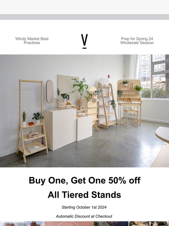 Vertical Ledge: BOGO 50% off All Tiered Displays | Milled