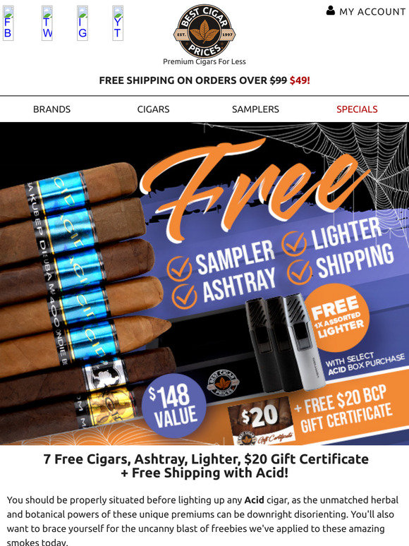 Best Cigar Prices: 🆓 7 Free Cigars, Ashtray, Lighter, $20 Gift ...