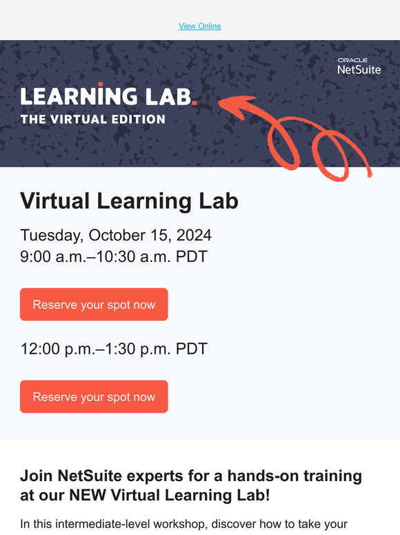 NetSuite: Register Now: NEW Virtual Learning Lab | Milled