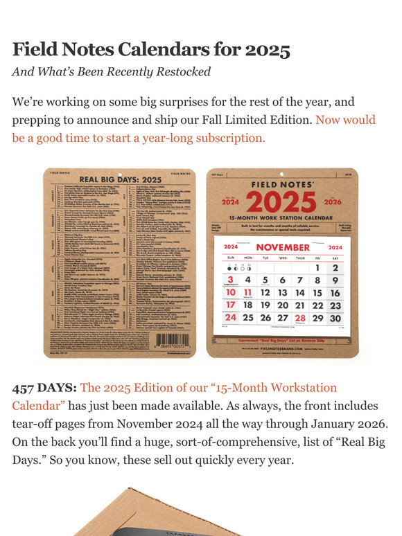 Field Notes: Field Notes Calendars for 2025 | Milled