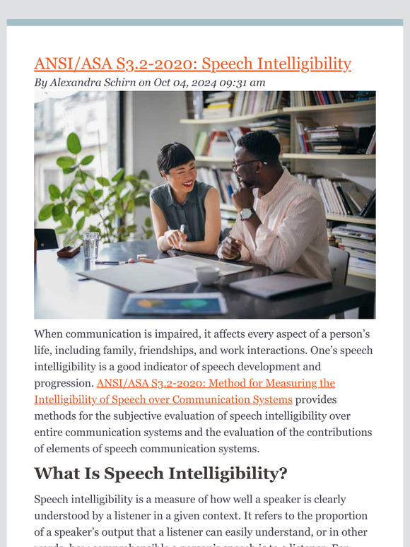 ANSI: New from the ANSI Blog: ANSI/ASA S3.2-2020: Speech Intelligibility | Milled