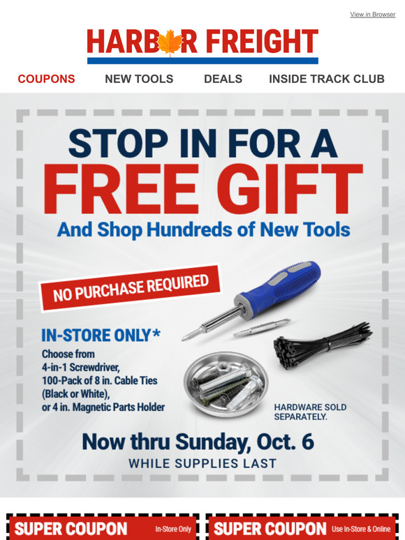 Harbor Freight Tools: FREE GIFT, NO PURCHASE REQUIRED! Choose 1 of 3 ...