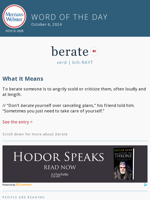 Merriam-Webster: Berate - plus, The Difference Between 'i.e.' and 'e.g ...