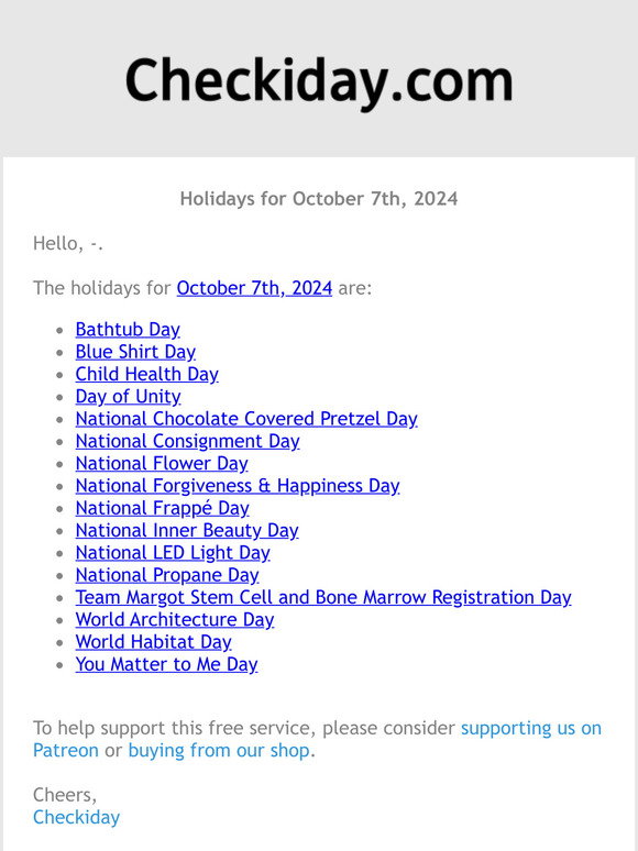 Checkiday: Holidays for October 7th, 2024! 📅🎉 | Milled