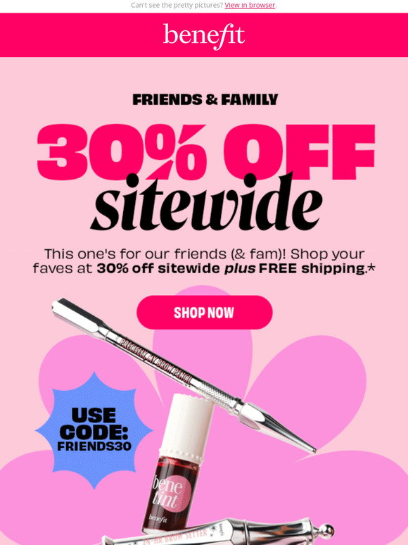 Benefit Cosmetics: 30% off + FREE shipping starts today! 🥂 | Milled