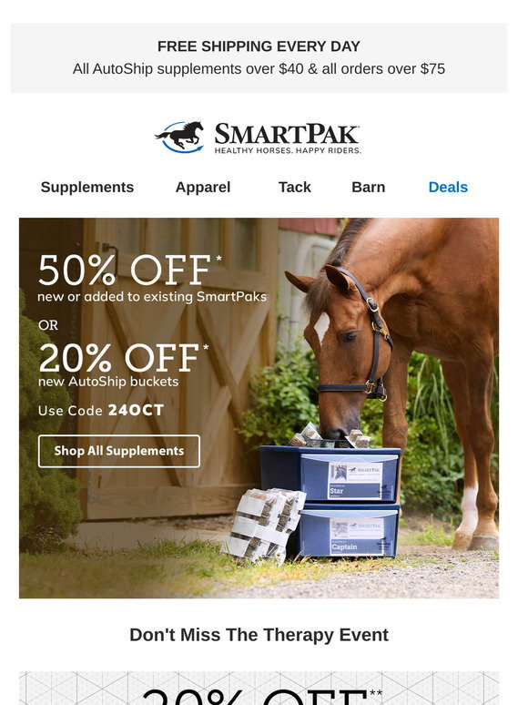 SmartPak Equine: 50% OFF SmartPaks + 20% OFF buckets! | Milled