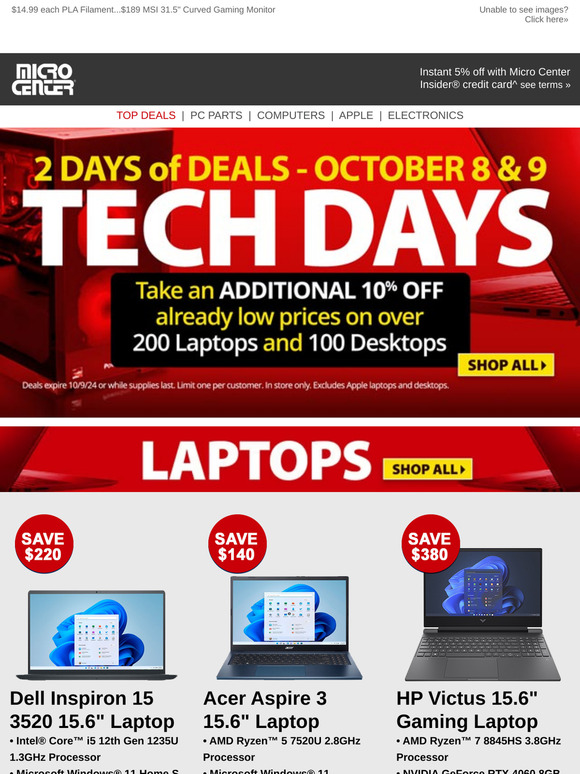 Micro Center: TECH DAYS Oct. 8-9 Take an ADDITIONAL 10% OFF 200 Laptops ...
