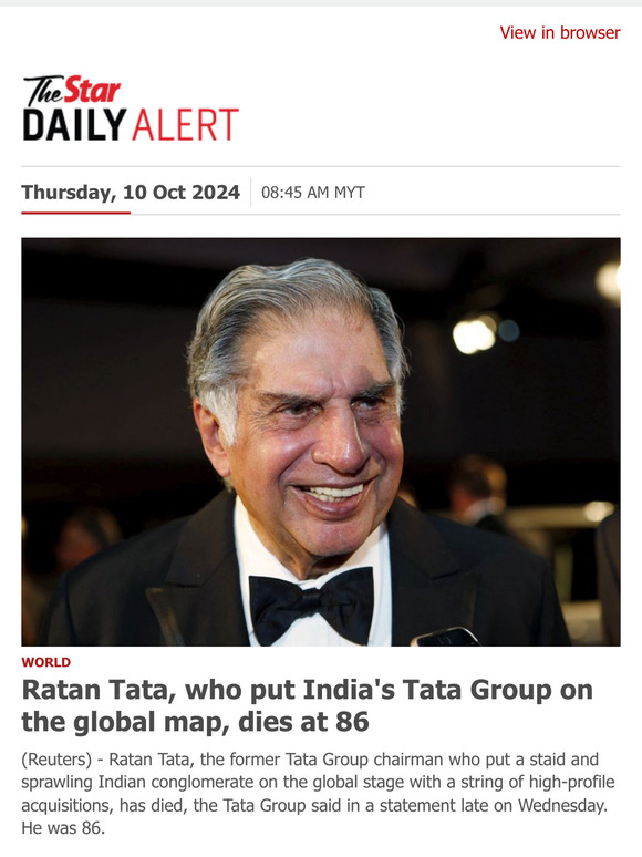 The Star: Ratan Tata, who put India's Tata Group on the global map ...