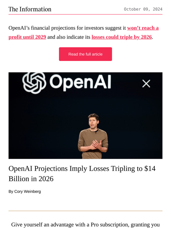 The Information: Exclusive: OpenAI Projections Imply Losses Tripling to ...