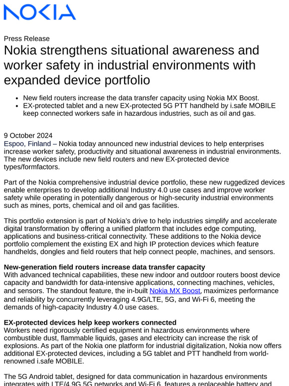 Withings: Nokia strengthens situational awareness and worker safety in industrial environments ...