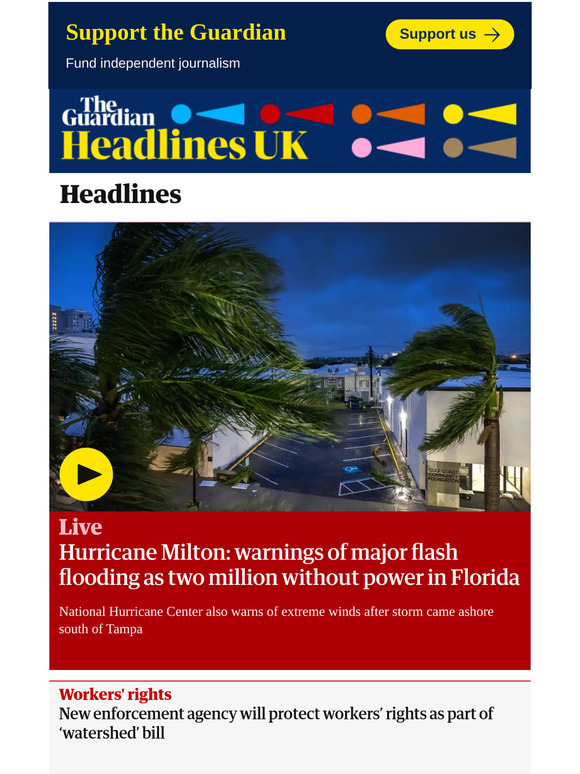 The Guardian: The Guardian Headlines: Hurricane Milton live updates ...