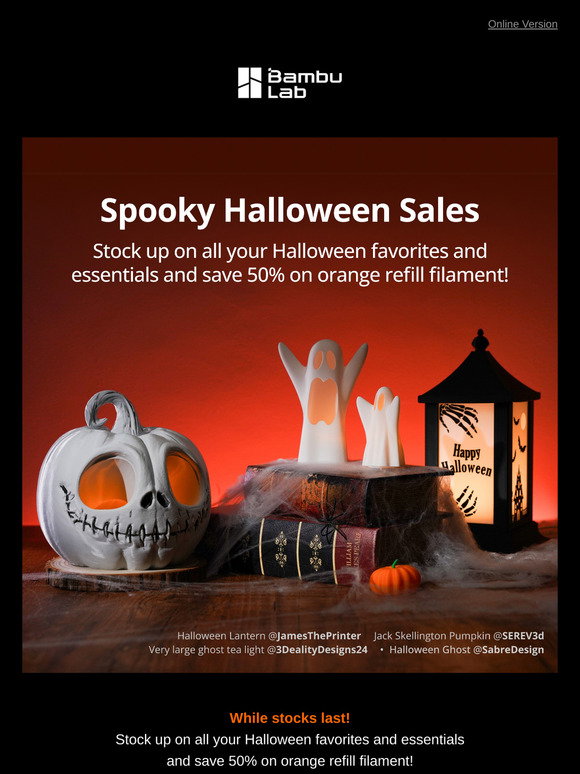 Bambu Lab: 🎃 Spooktacular Savings! 50% Off Orange Filament & More! | Milled