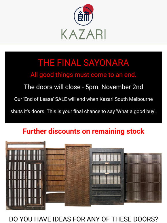 Kazari: Kazari South Melbourne - doors are closing - FINAL COUNTDOWN ...