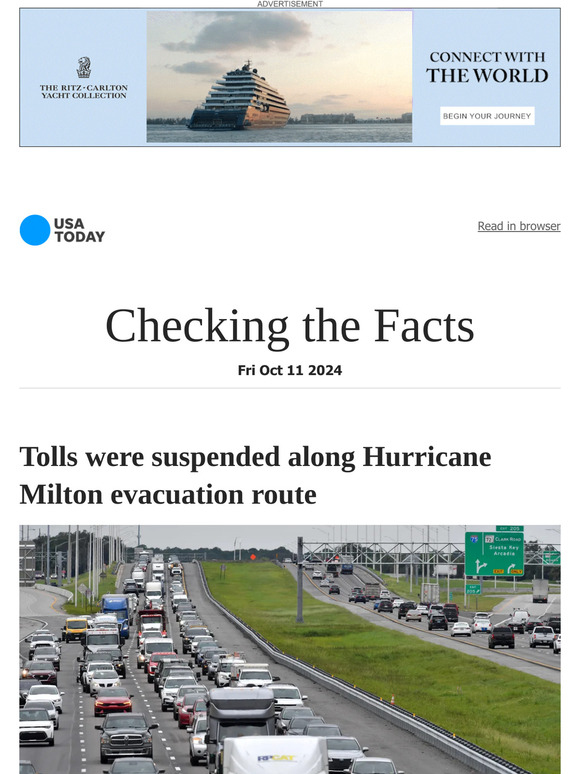 USA TODAY: Tolls were suspended along Hurricane Milton evacuation route ...